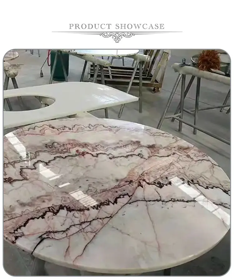 Pink Laminated Countertop Decoration Bench Top Coffee Round Marble ...