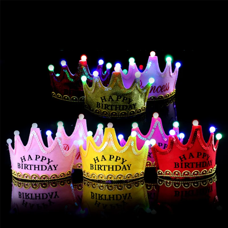 Multicolor Happy Birthday Flashing Led King Crown Headband Birthday ...