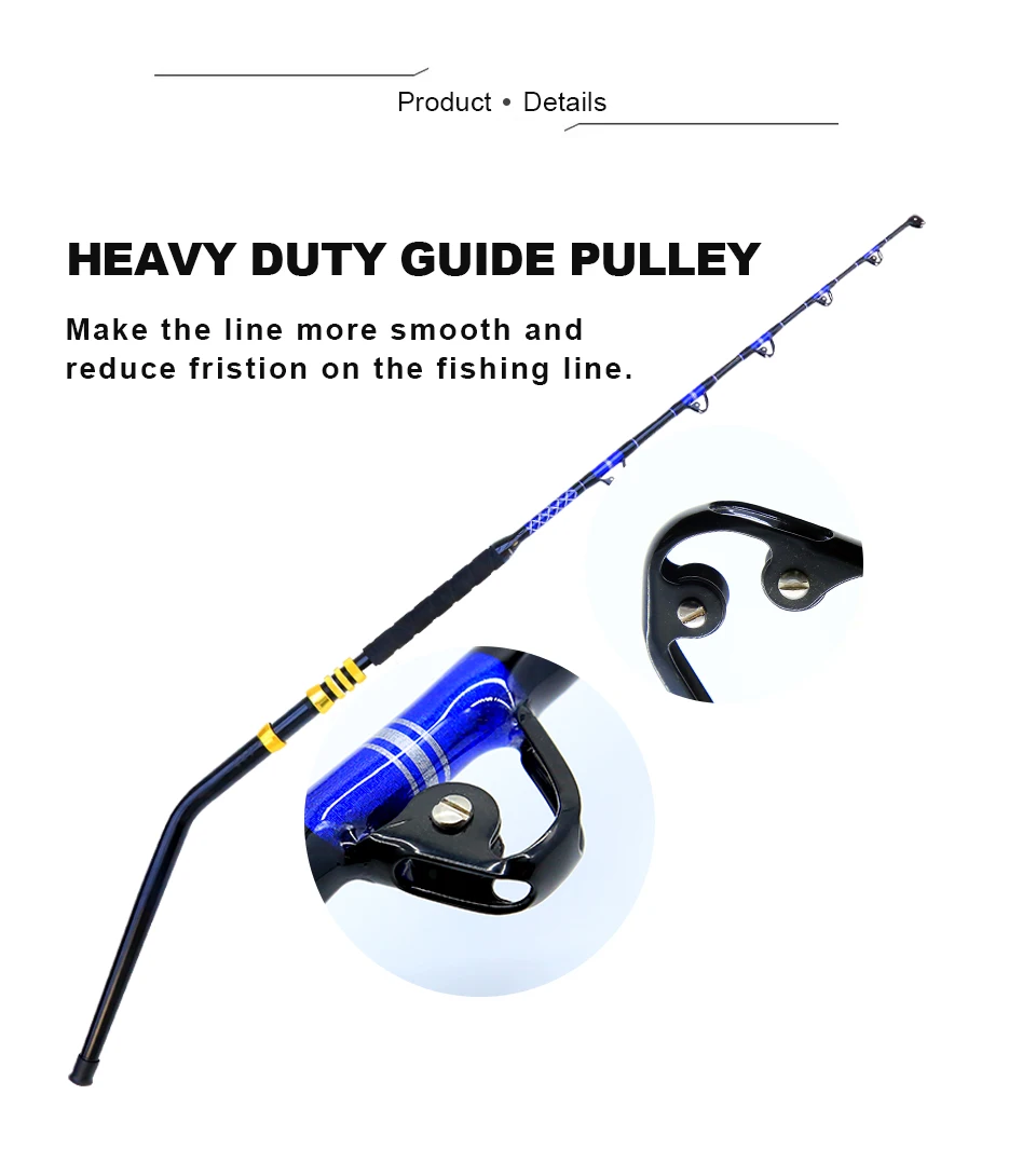 130LBS Big Game Fishing Pole - Durable Fiberglass Trolling Rod