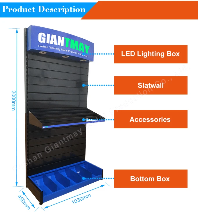 Metal Slatwall Retail Shop Accessories Display Rack With Bottom Box ...