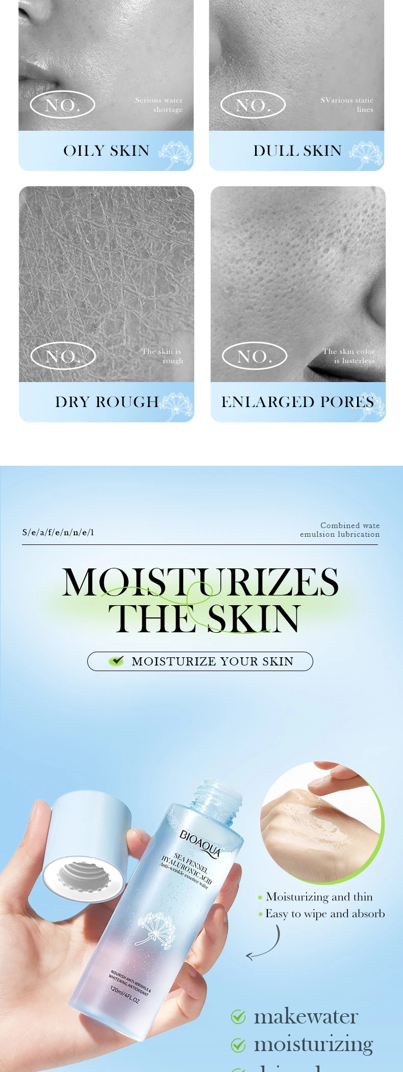 OEM BIOAOUA Sea Fennel Hyaluronic Acid Anti-Aging Moisturizer Set for ...