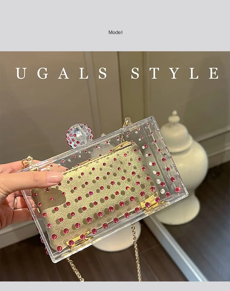 Luxury Acrylic Clear Women's Bridal Wedding Purse Party Prom Glitter ...