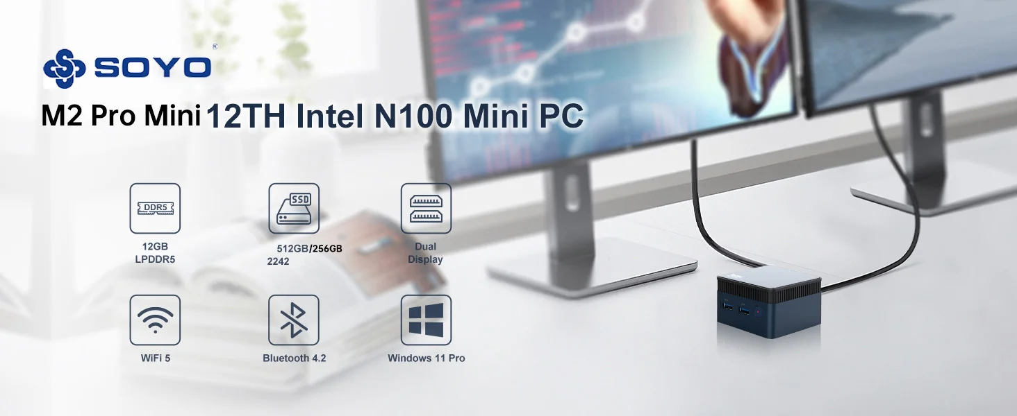 SOYO M2 PRO MINI - 12GB RAM, 512GB SSD, Windows 11 Pro