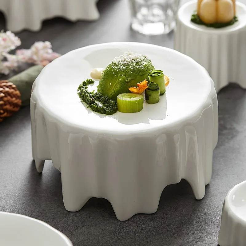 Novelty Irregular Restaurant Ceramic Cold Dish Round White Dinner ...