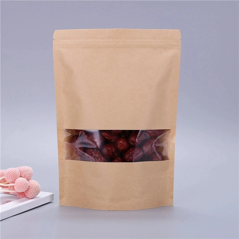 Custom Wholesale Brown Kraft Paper Ziplock Bags With Window Kraft Paper ...