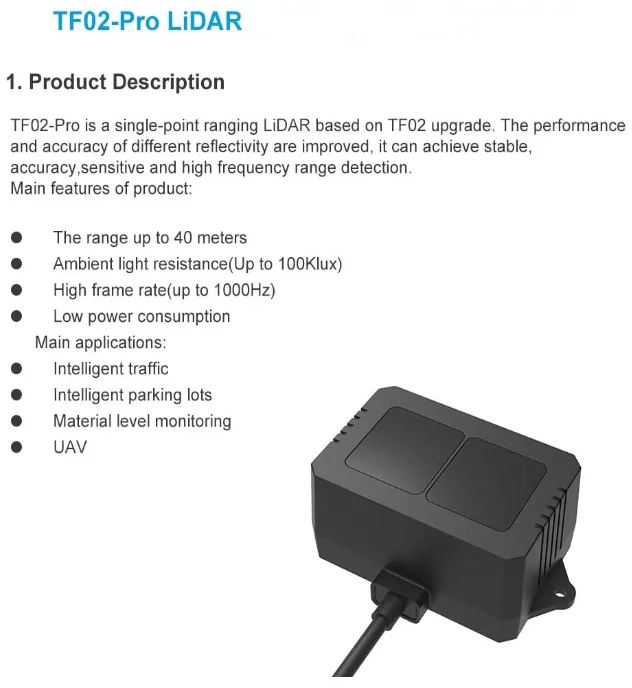 Original Tf02-pro Lidar Led Rangefinder Single Point Ranging Ip65 High ...