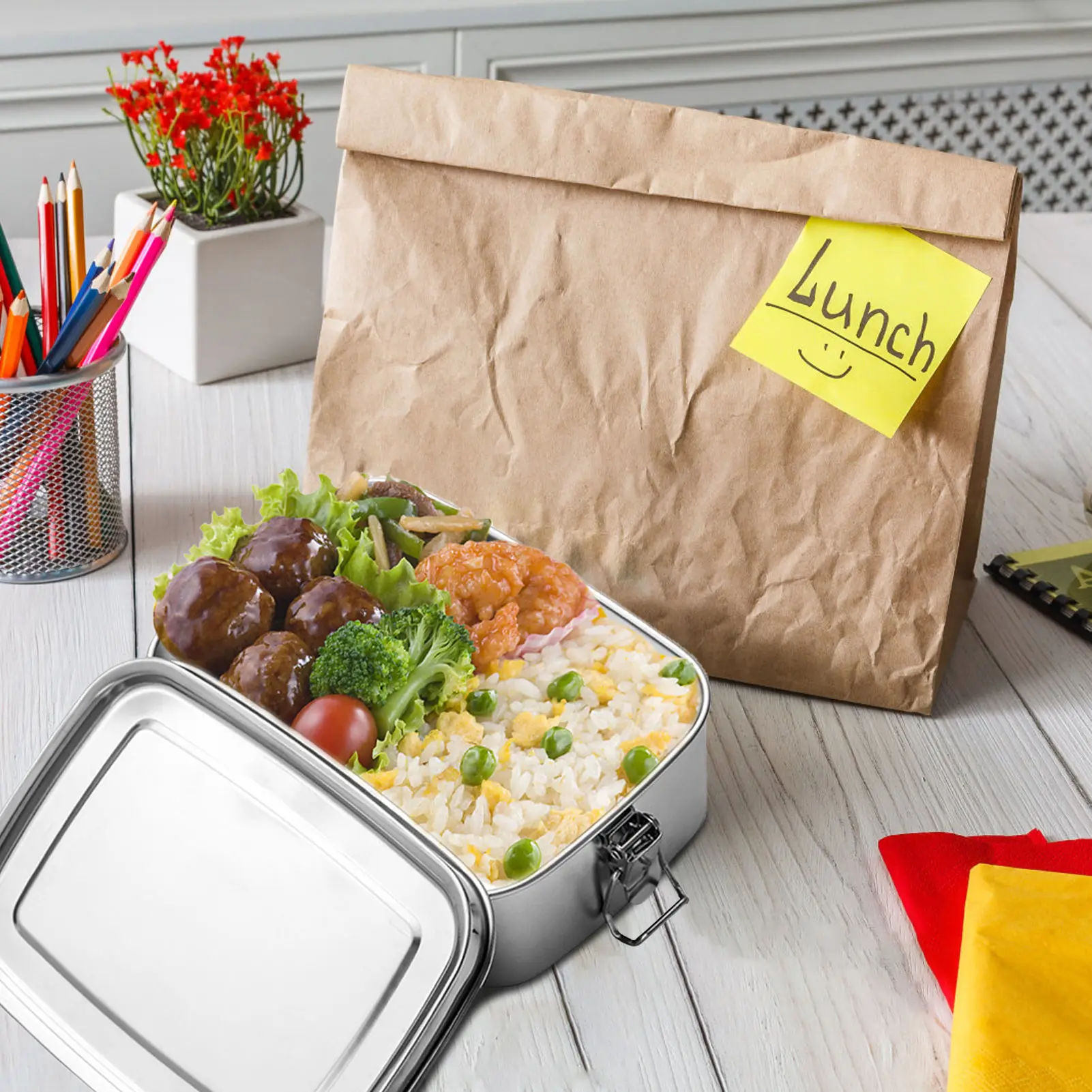 Rectangle Removable Divider Food Container - Stainless Steel