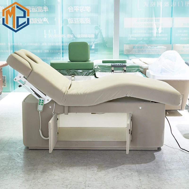 Luxury Beige Beauty Salon Bed with 2 Motors Electric Massage