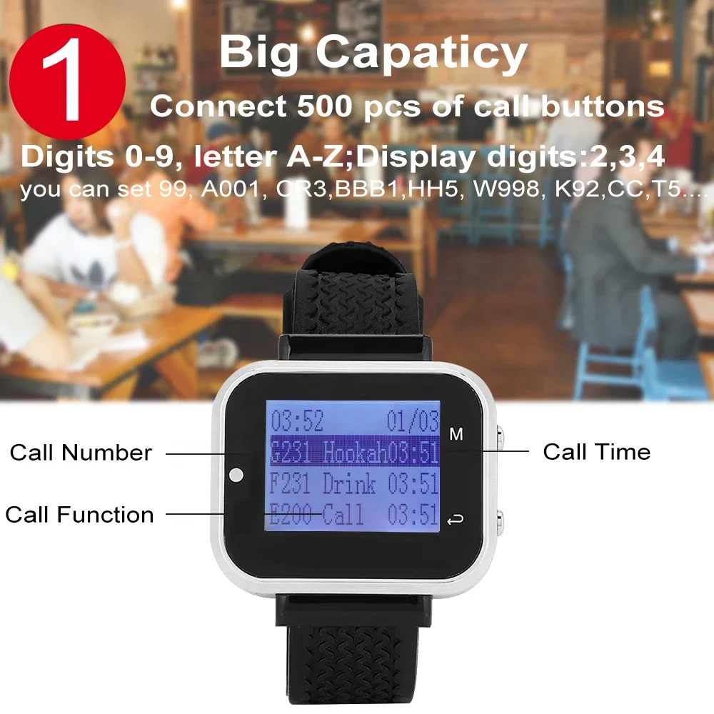 Hospital Cafe Guest Paging Buzzer Screen Display Vibrating Wrist Watch ...