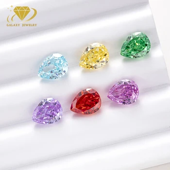 Crushed Ice Cut Cubic Zirconia Stone Pear Shape Yellow Pink Blue Green ...