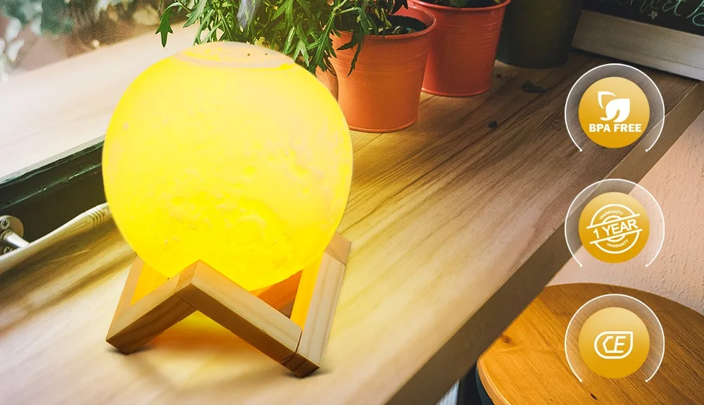 800 Ml Ultrasonic Moon Air Humidifier Aroma Essential Oil Diffuser With ...