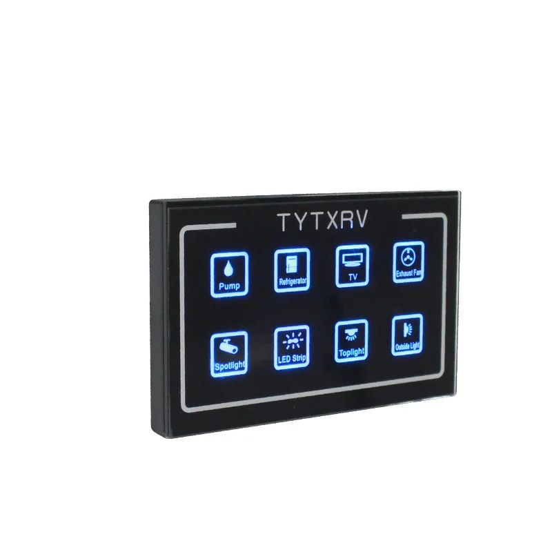 TYTXRV 6" 8-Gang RV Touch Screen Switch with Blue Backlight