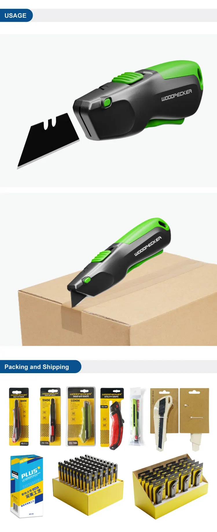 Automatic Retractable Utility Safety Cutter - Woodpecker