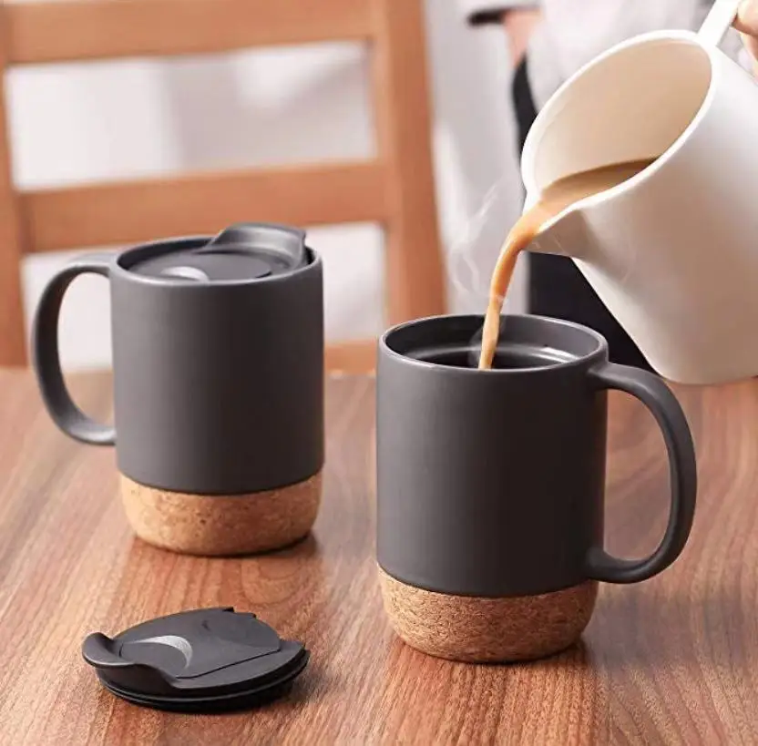 Matte Black Decal Ceramic Mug With Insulated Cork And Splash Proof Lid ...