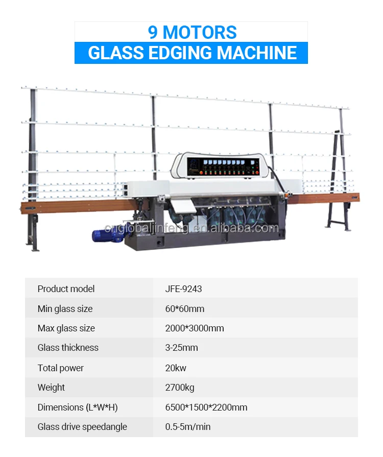 9 Motors Glass Straight Line Edging Machine - High Productivity