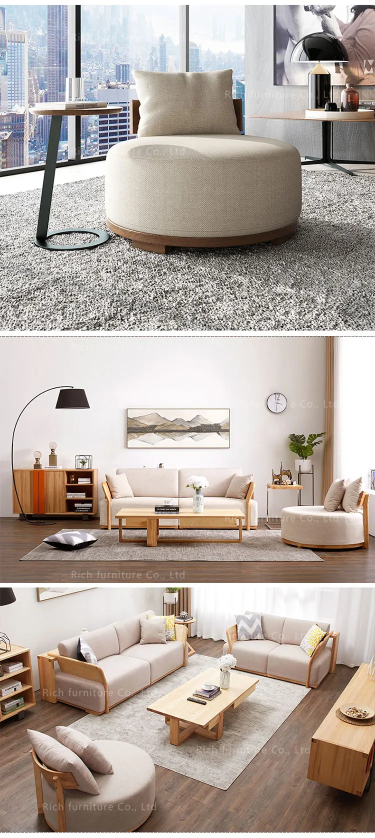 Nordic Design Wooden Frame Small Round Shape Sofa Chair Modern Linen ...