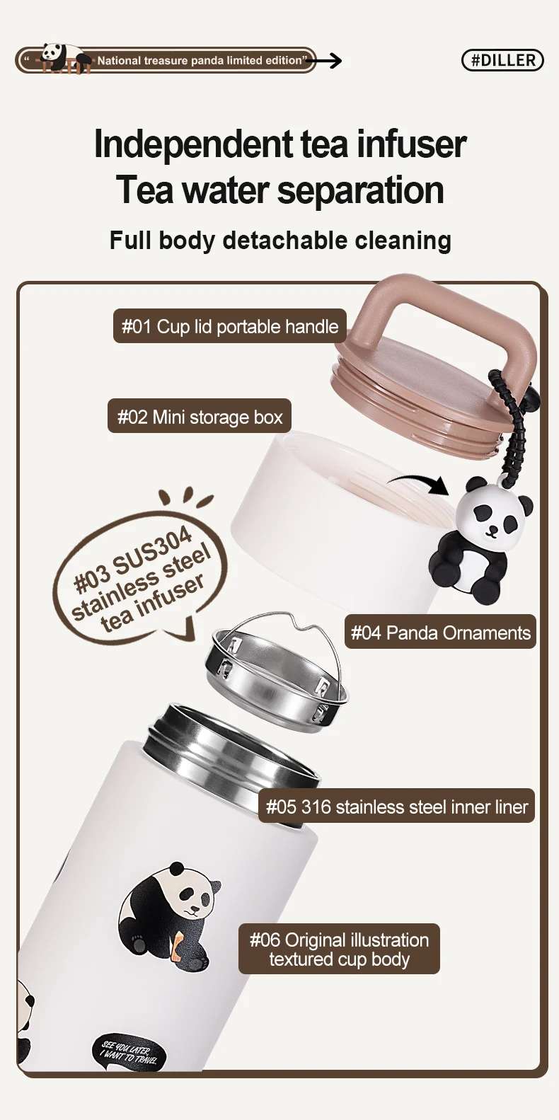 Cute Panda Graffiti Series Insulated Water Bottles Eco Friendly Vacuum ...