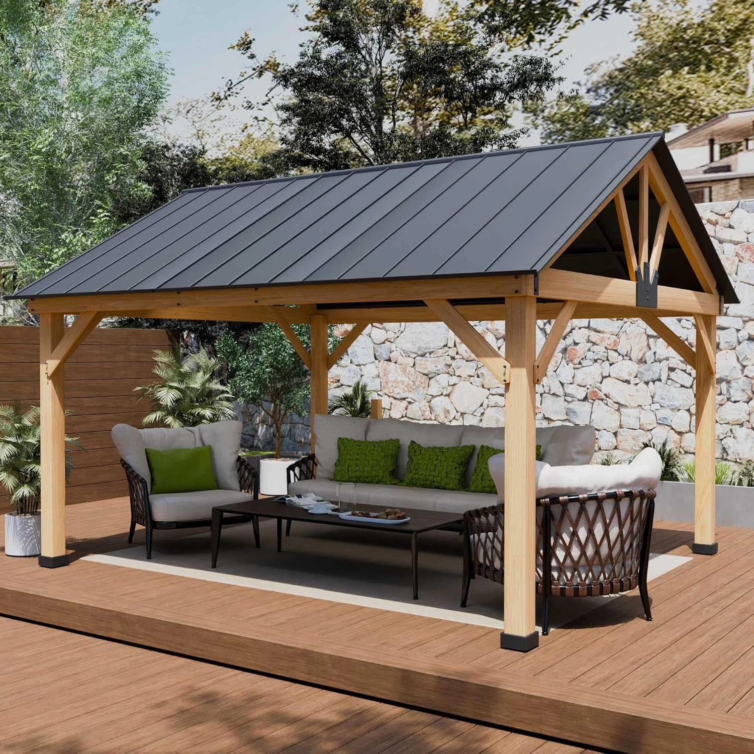 Outdoor Permanent Gazebo Pavilion Galvanized Steel Gable Roof Gazebo ...