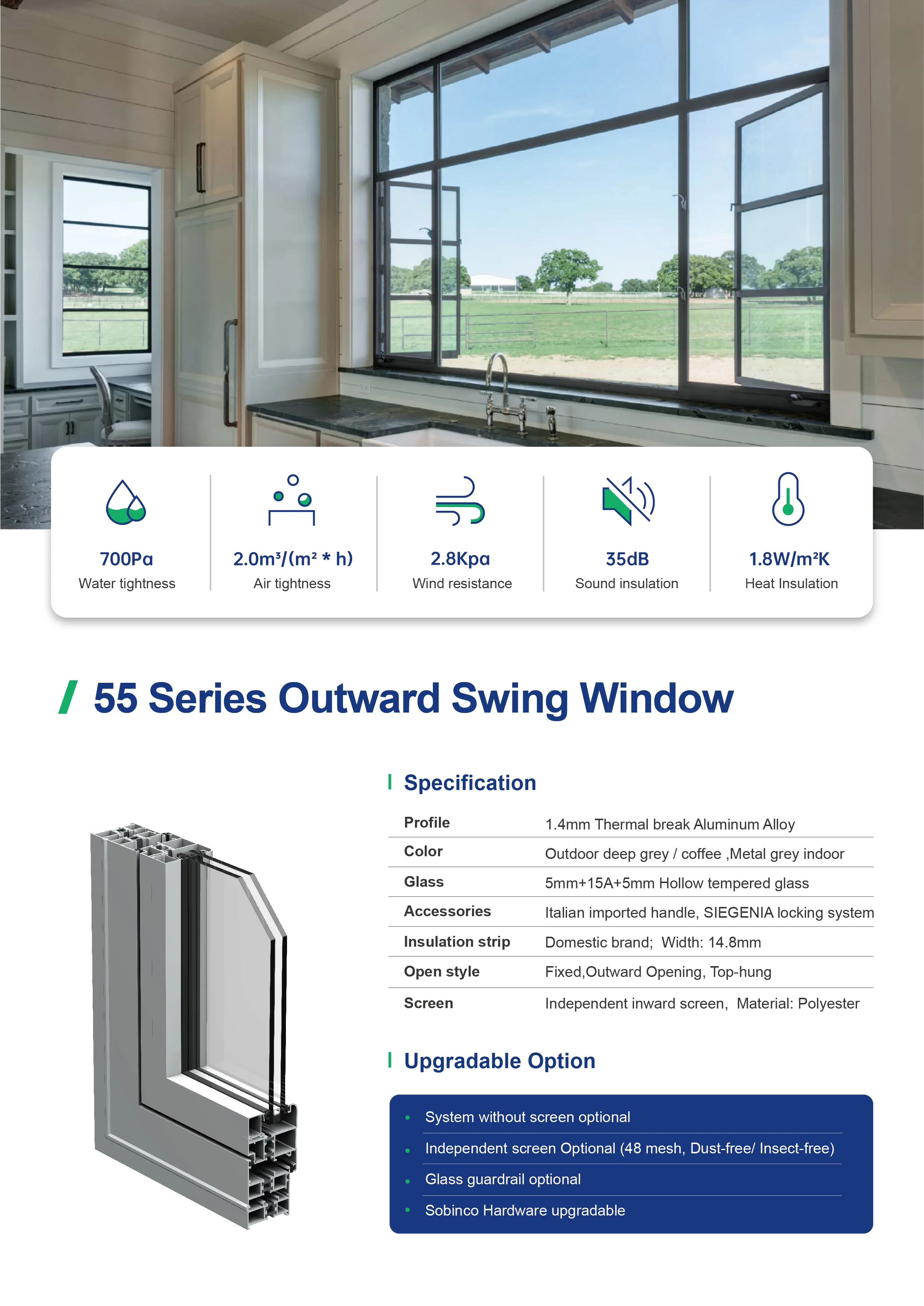 Greensee Double Glazing Outward Opening Window - Buy Aluminum Windows ...