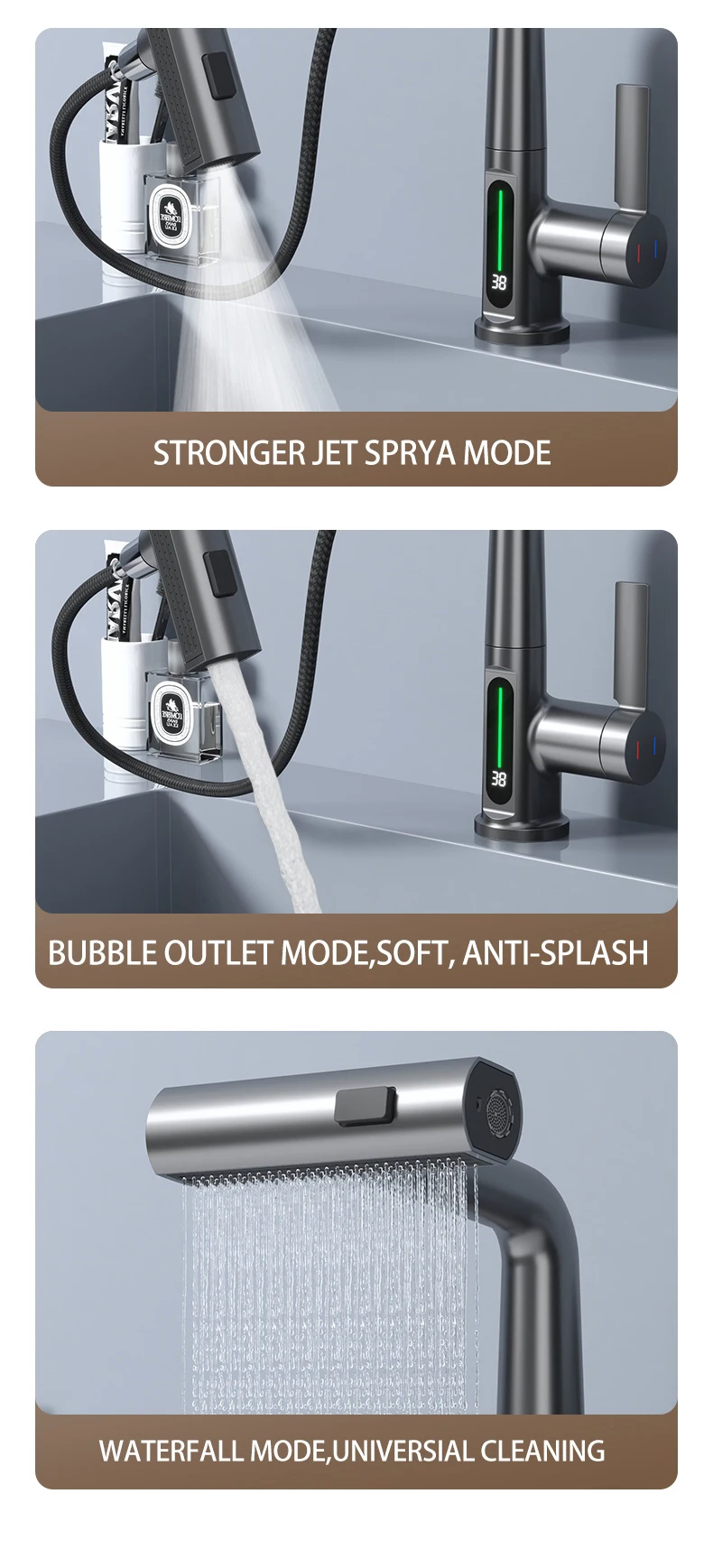 Amazing Design Waterfall Pull Out Luxury Smart Bathroom Faucets ...