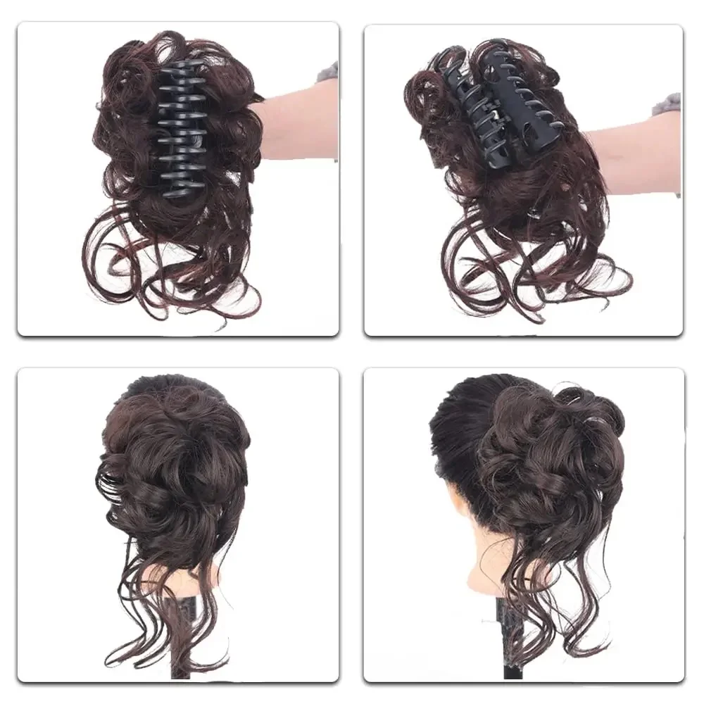 Messy Curly Claw Hair Bun Chignon Hair Extensions Scrunchy False Hair With Tail For Women ...