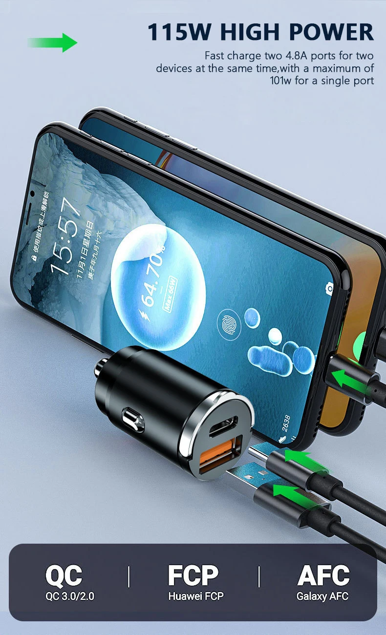 Portable Mini Metal 2 Ports Type C Qc3.0 Port Quick Mobile Phone 115w ...