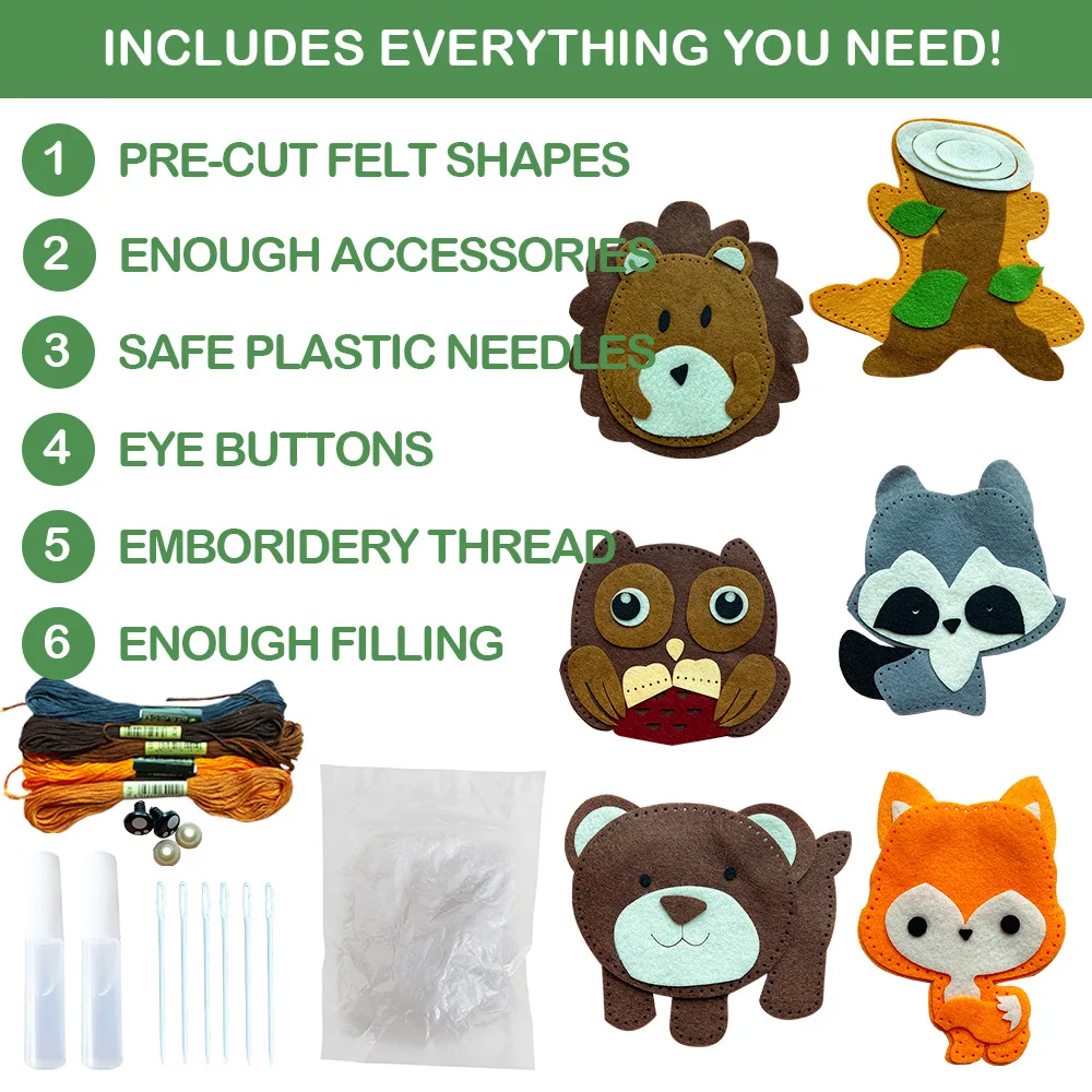 Custom Animals Craft Kit Forest Creatures Diy Sewing Felt Plush Animals ...