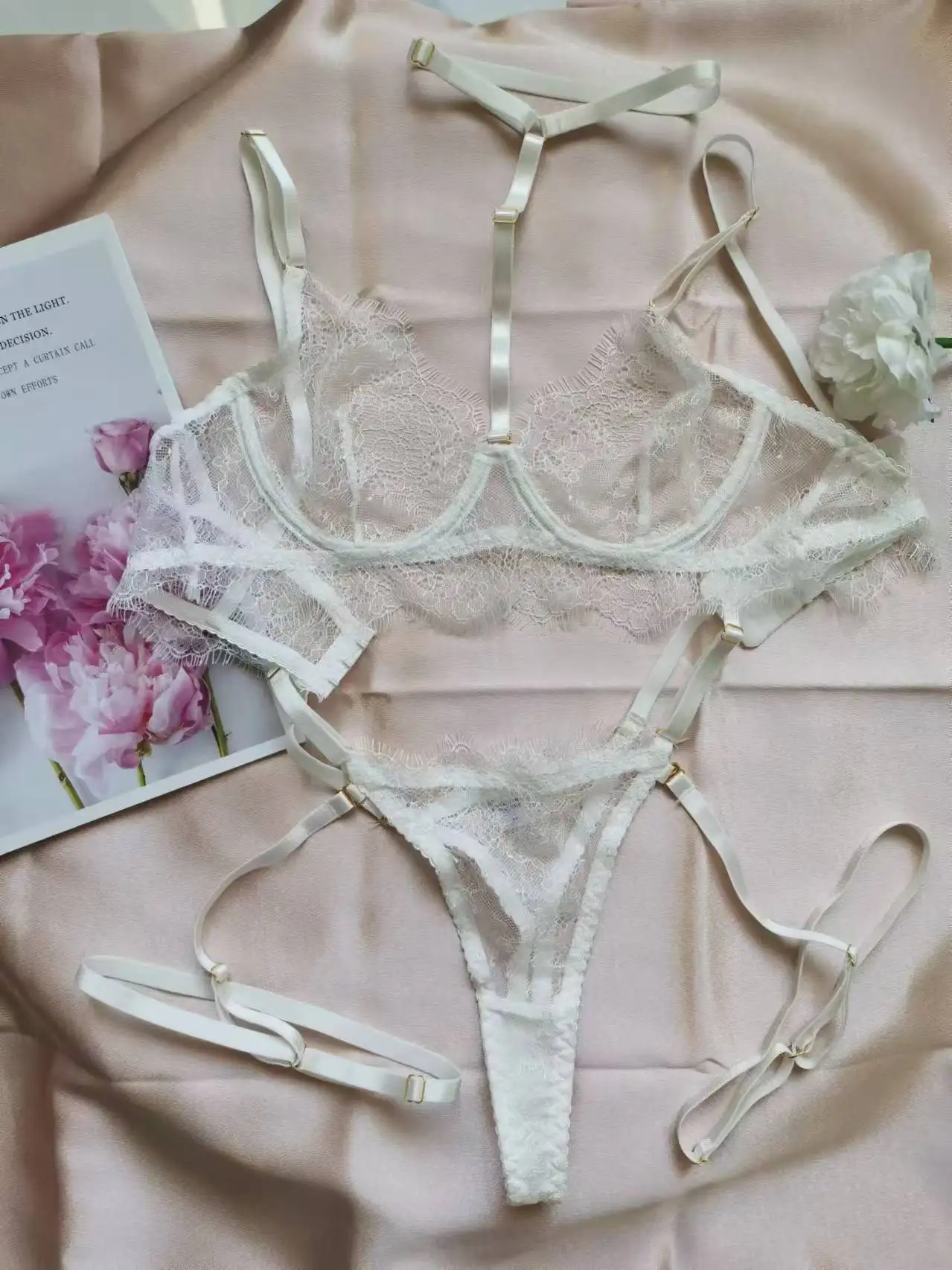 Fancy Lingerie Sexy Night Temptation Bra Set Eyelash Lace Halter Neck ...