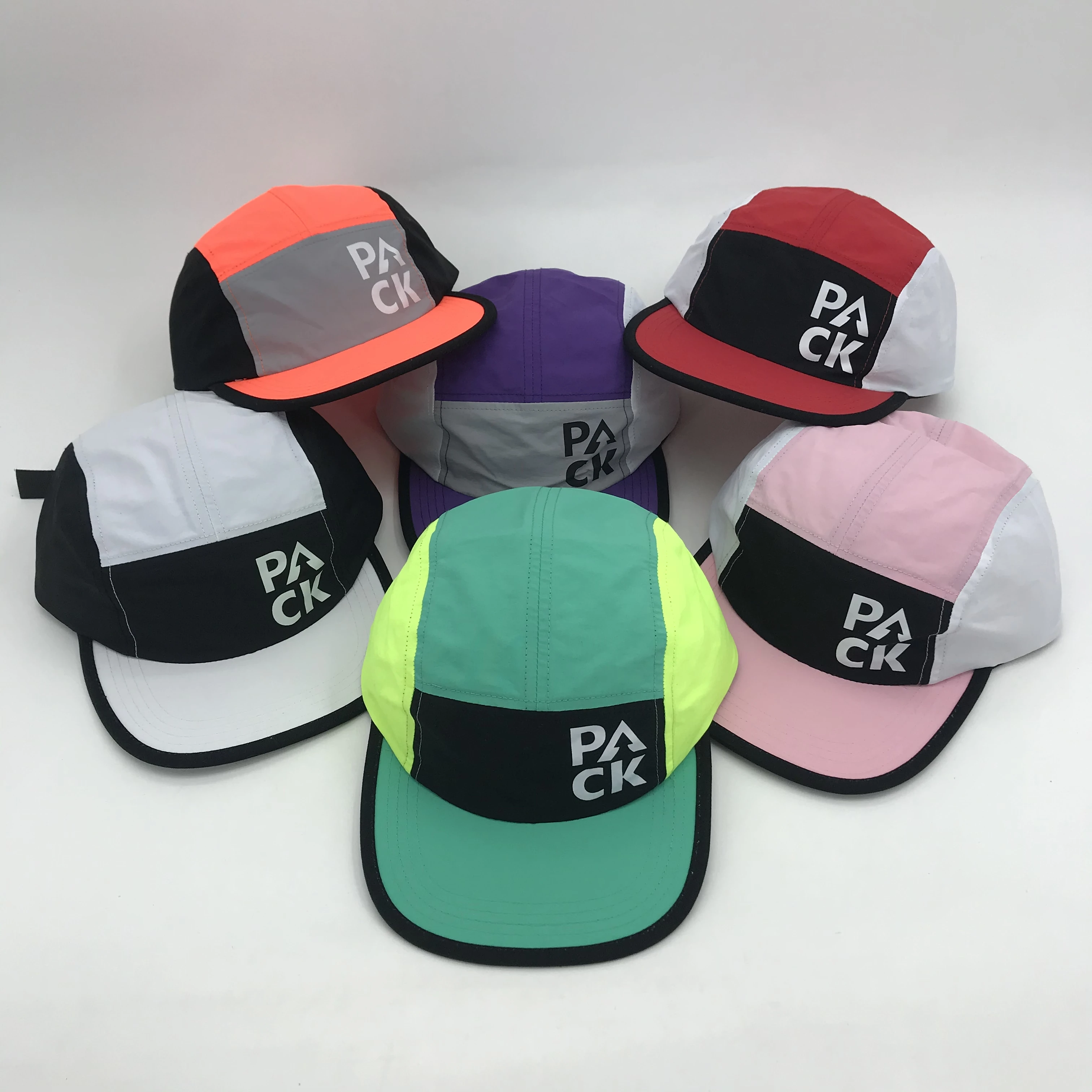 100% Nylon 5 Panel Hat with Custom Printed Logo - Wholesale