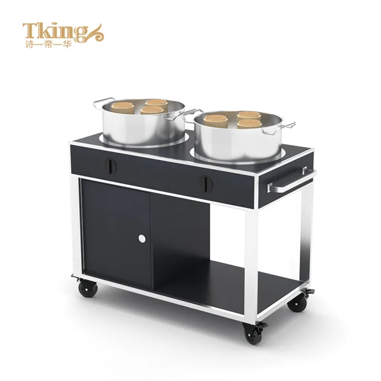 Hotel Room Lobby Dim Sum Trolley Stainless Steel with 2 Drawers