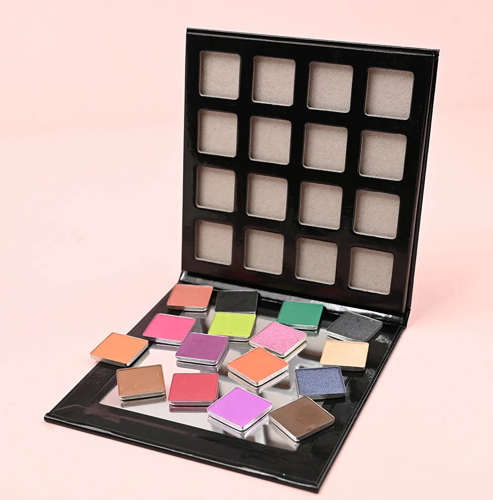16 Light Shades Macaron Square Shape Beauty Cosmetic Black Palette ...