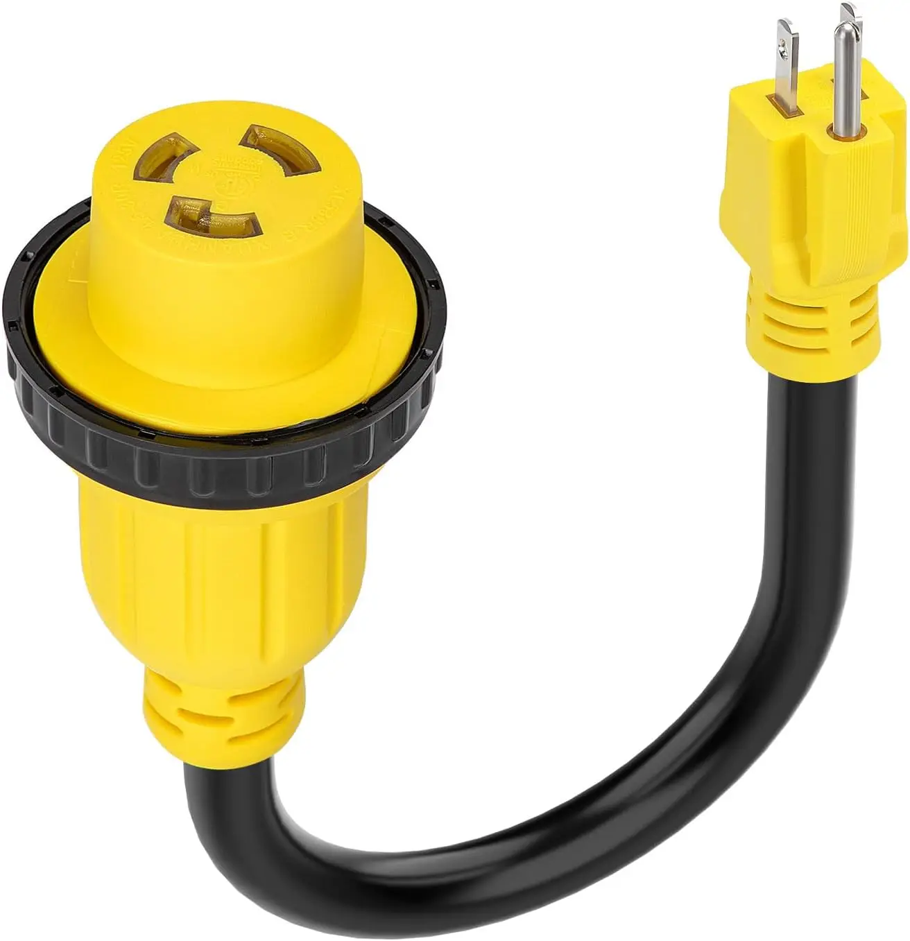 30 Amp to 15 Amp 125 Volt RV Adapter Cord with Locking Connector, NEMA 5-15P to L5-30R Twist ...