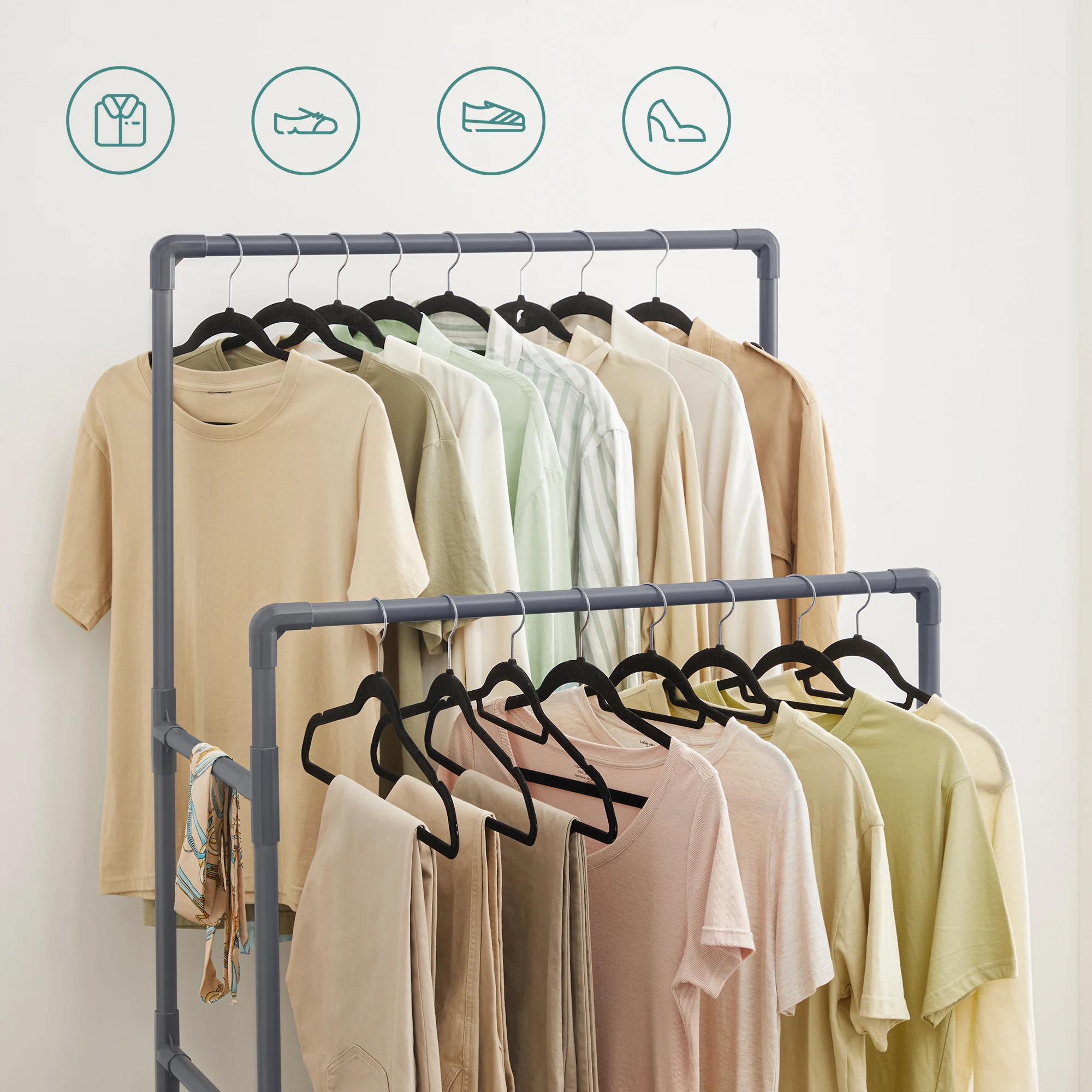 SONGMICS Double Rod Clothes Hanger - Save Space & Organize