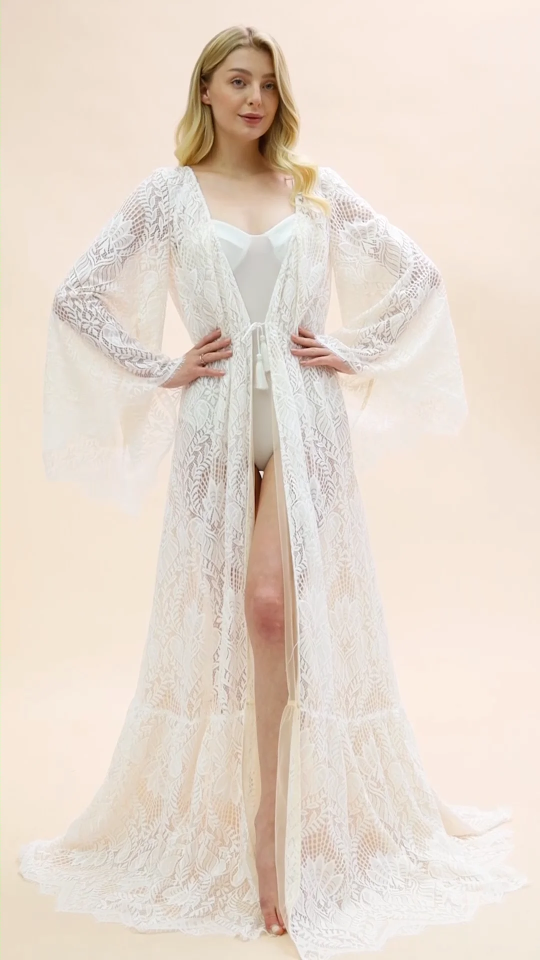 Yanzi Ivory Lace Robe Long For Bride Wedding Luxury Sheer Boudoir ...