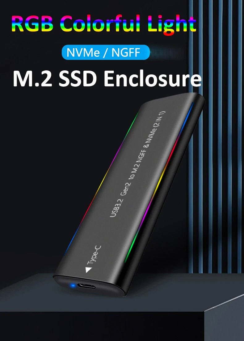 Dual Protocol M2 Ssd Case Enclosure Nvme Aluminum Case Sata Ngff 2 In 1 Rgb Tool Free Nvme M.2 ...