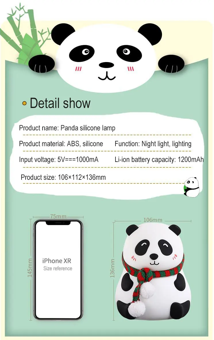 Yizhi Creative Mini Panda Silicone Lamp Usb Charging Colorful Pat Led ...