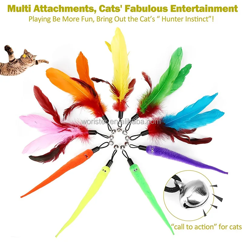 Customizable Interactive Cat Toys - Retractable Wand Toy And Feather ...