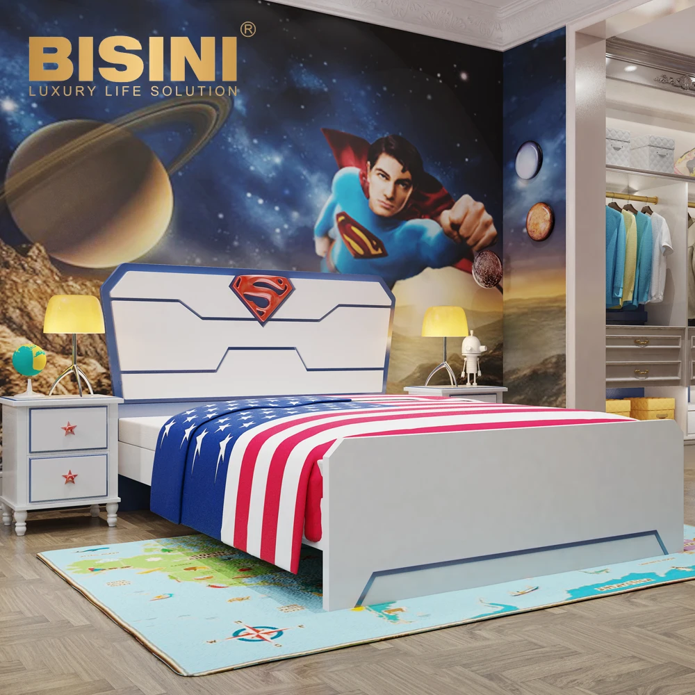 Multifunctional Storage Superman Kids Bed with Drawer&nightstand