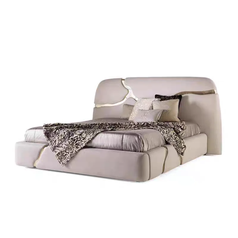 Furnistyle Luxury Modern King Size Bed with Beige Bedroom Furniture ...