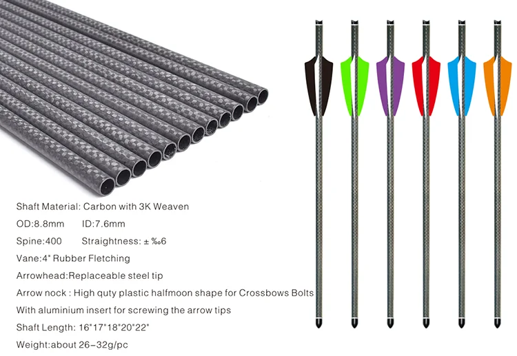 12pcs Crossbow Arrows 20 Inch Carbon Fiber Arrow Crossbow Bolt Od 8.8mm ...