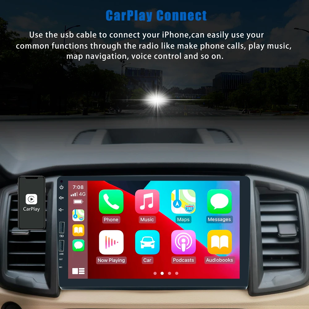 Universal 1 Din Carplay MP5 Player with 9 Inch Touch Screen