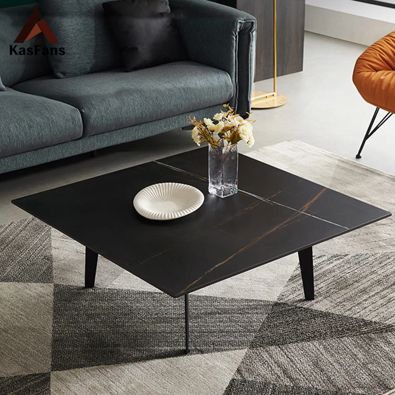 Italian Luxury Square Coffee Tables Fashion Black Iron Tea Tables Home ...