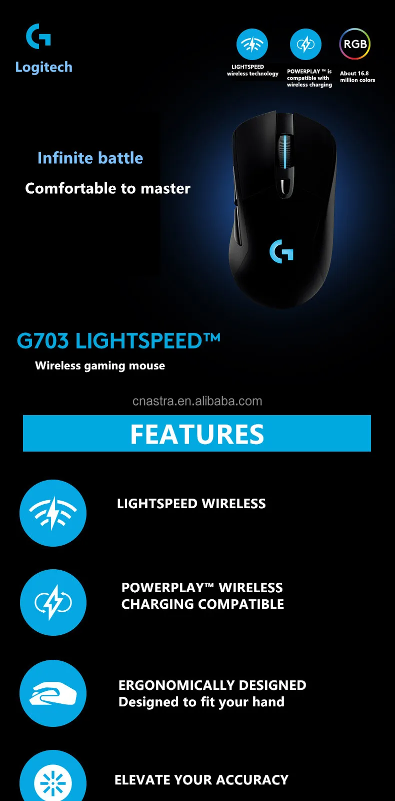Original Logitech G703 Lightspeed Wireless Gaming Mouse 12000 Dpi Rgb Backlit Computer Gaming ...
