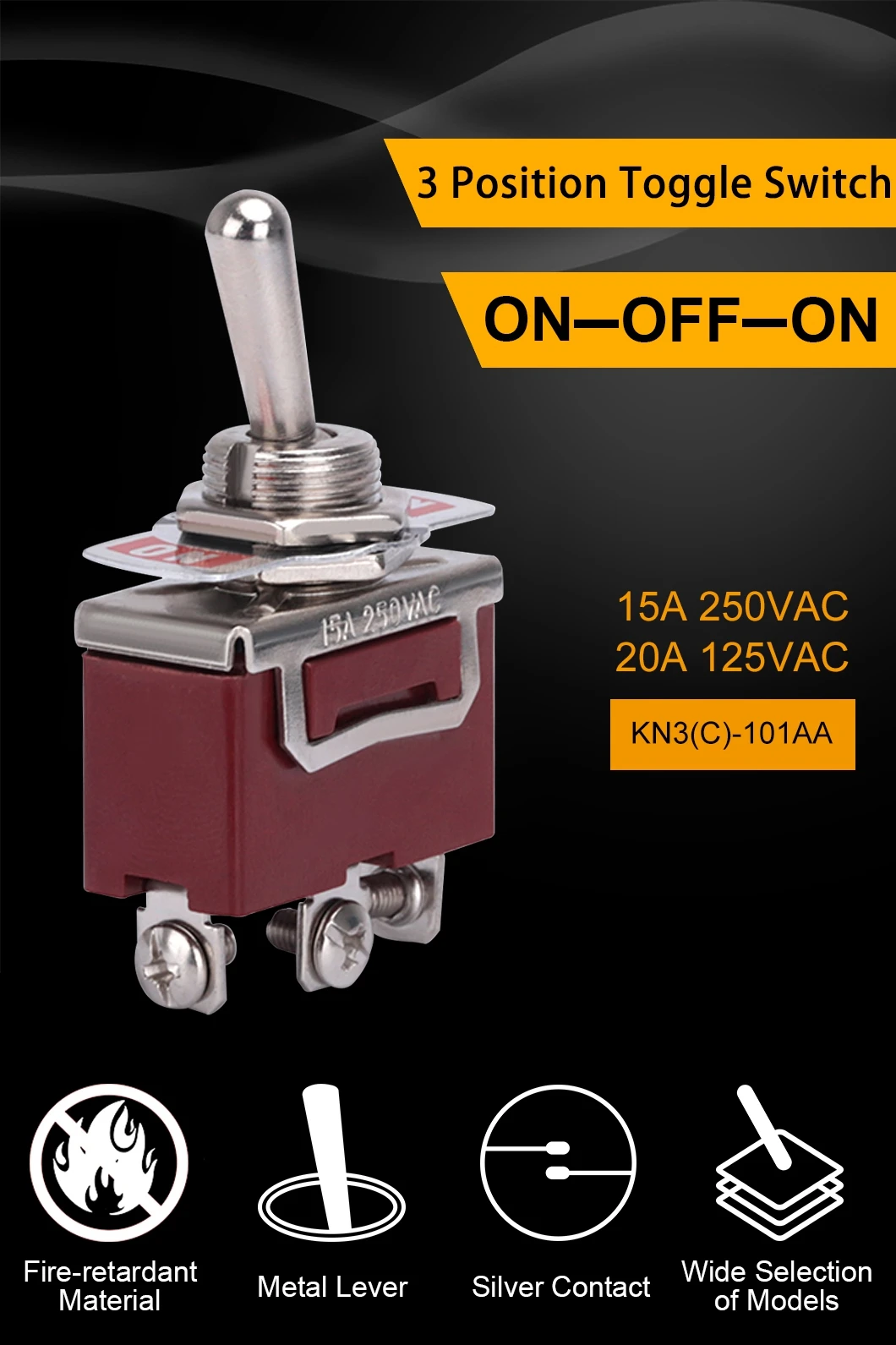 Red Toggle Switch With 3 Right Angle Terminals Short Handle Unthreaded ...