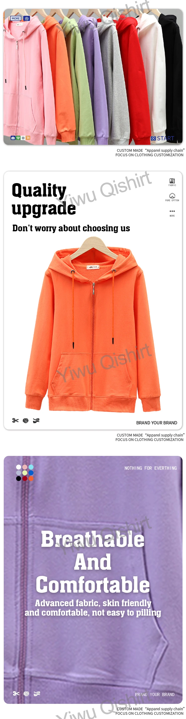 New Style Lightweight Zipper Hoodies Custom Logo Zip-up Hoodies High ...