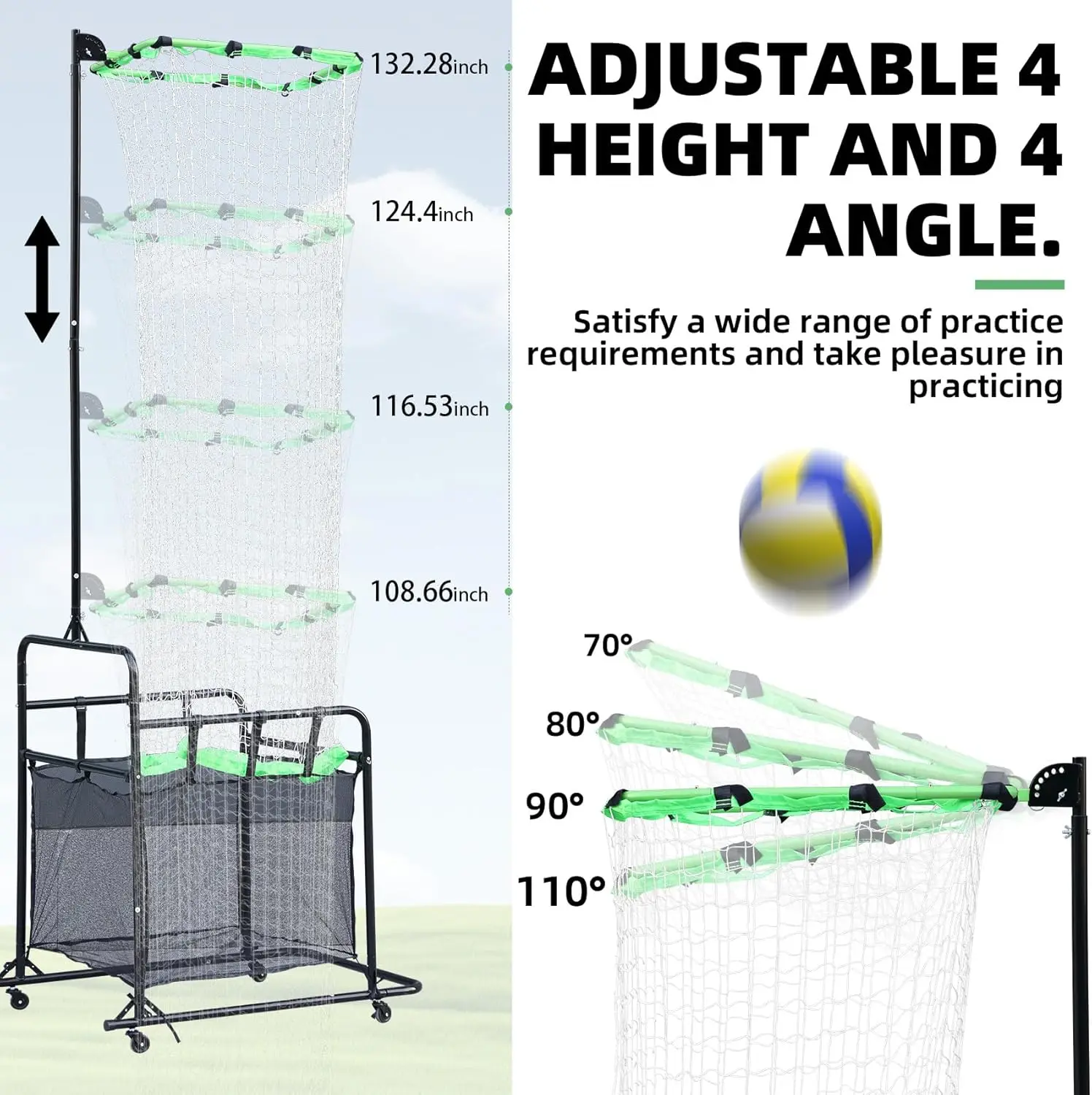 Portable Adjustable Volleyball Setting Trainer Target Net Ball ...