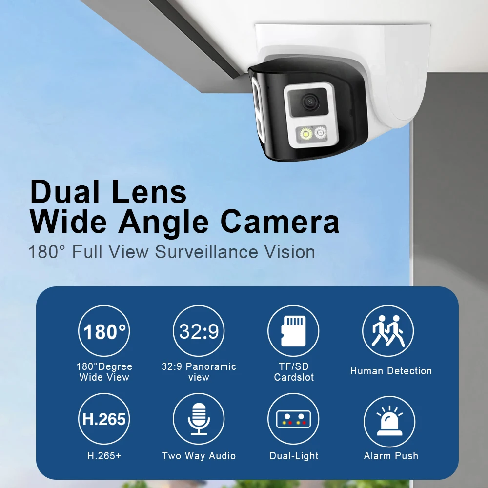 4MP Dual Lens 180 Degree Ceiling Hik Compatible IP PoE Security Camera ...