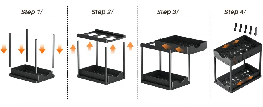 2 Tier Sliding Under Sink Organizers Plastic Home Organizer Storage ...