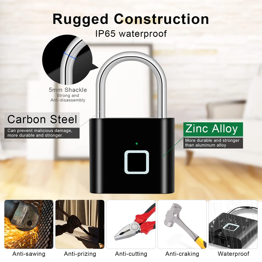 New Upgraded Fingerprint Padlock Waterproof Smart Keyless Security ...