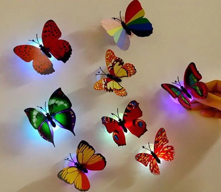 Home Wall Decor Stickers - Self Adhesive Night Light 3D LED Butterfly